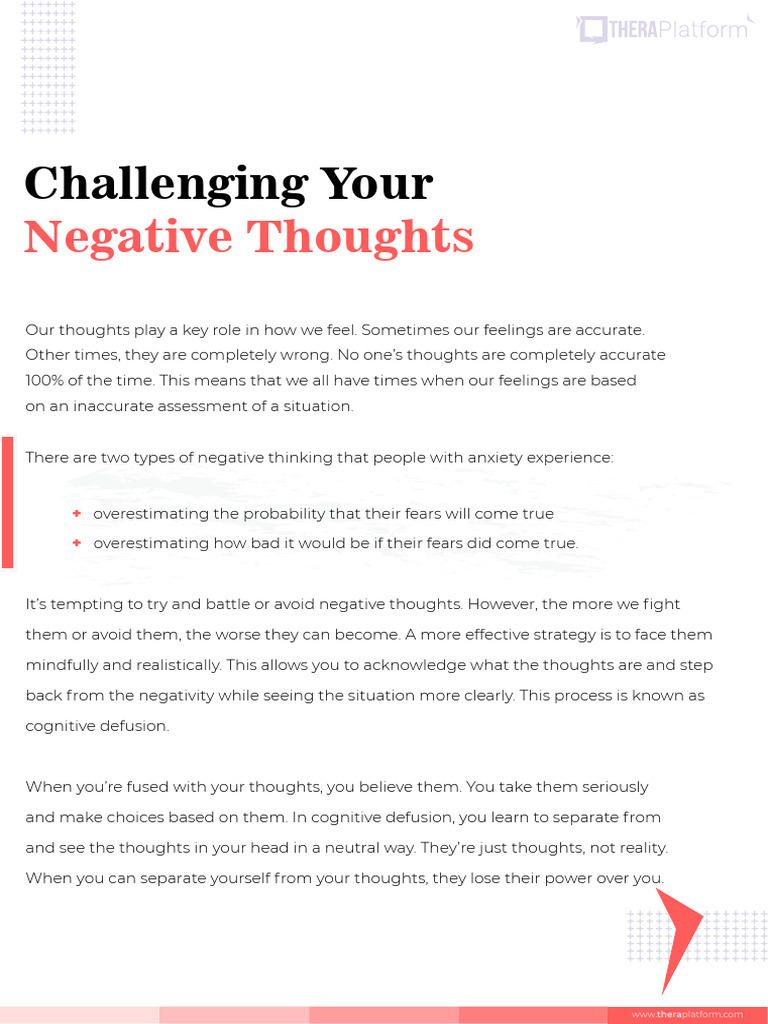 Challenging Your Negative Thoughts | PDF | Thought | Feeling