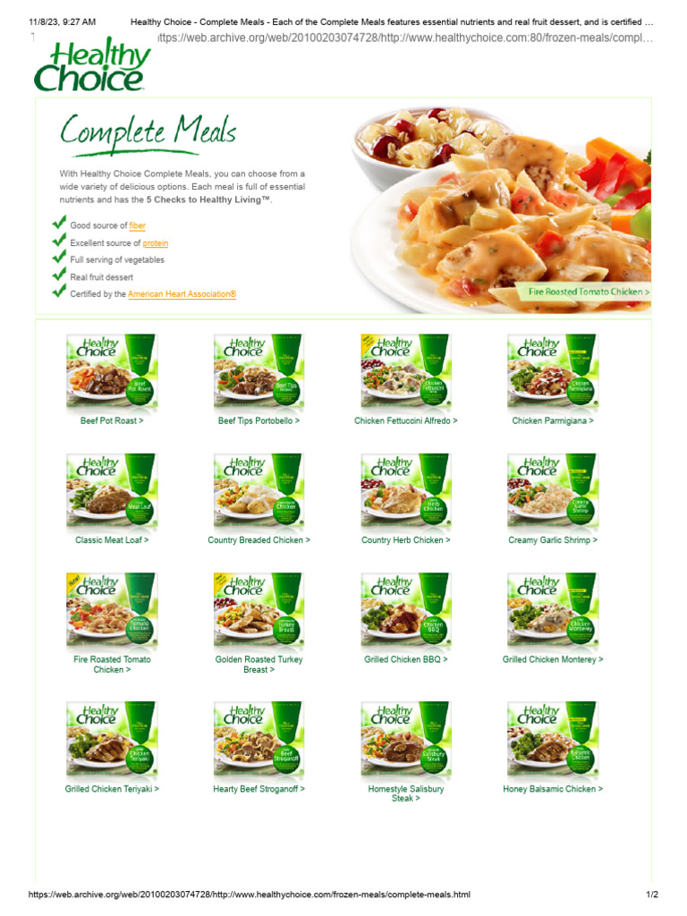 Healthy Choice - Complete Meals - Each of The Complete Meals Features ...