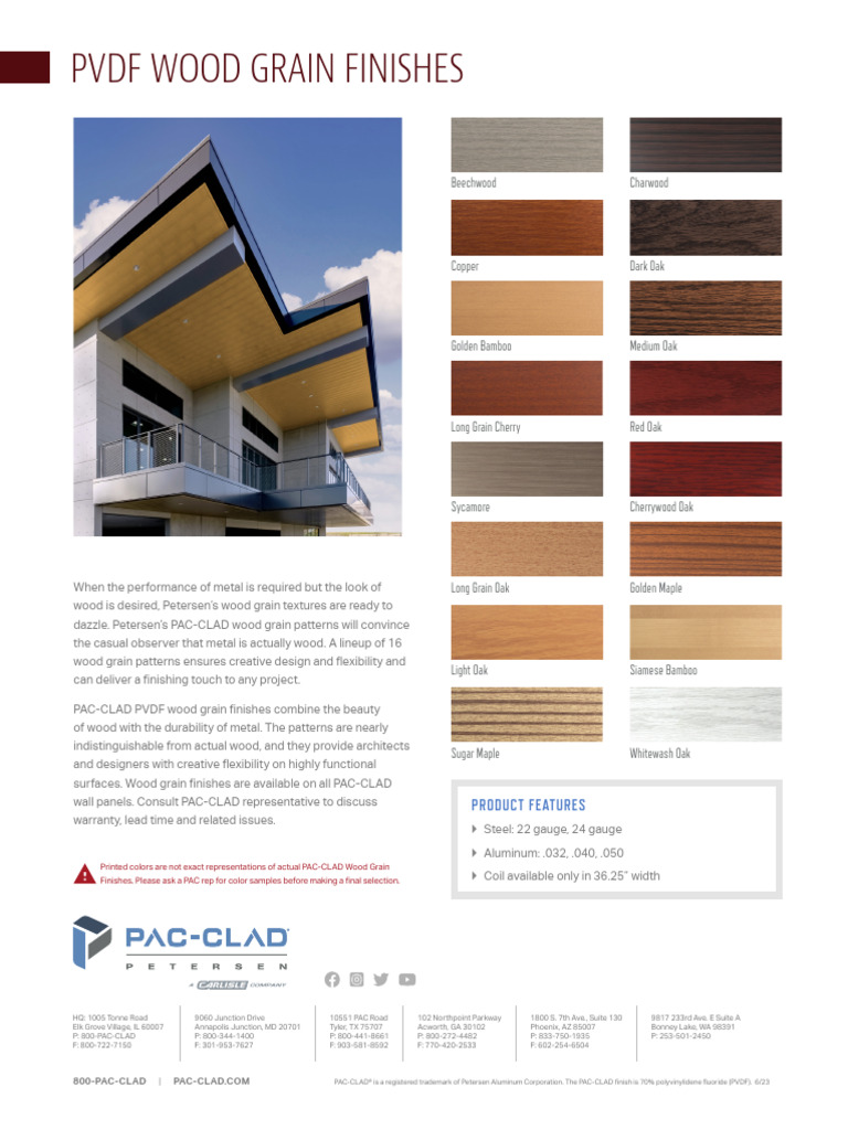 PAC PVDF Wood Grain Sales Sheet | PDF | Wood | Materials