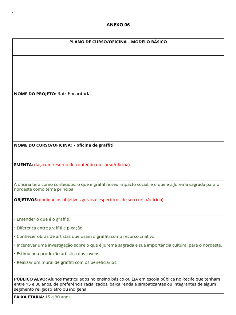 Modelo Geral Plano de Oficinas - Docx - 20230913 - 030500 - 0000 | PDF