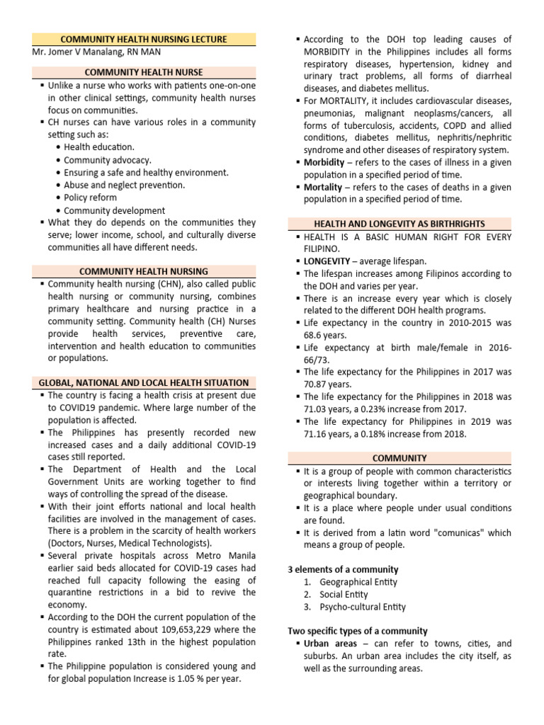 CHN Lecture Midterms | PDF | Nursing | Health Care