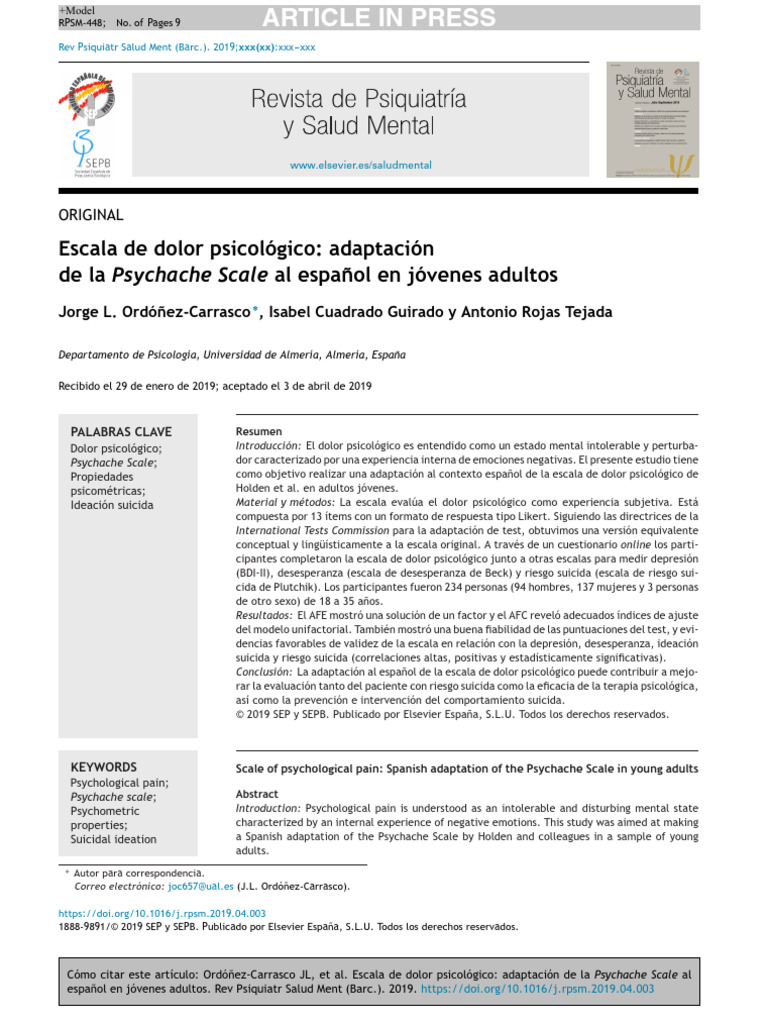 Adaptación Español Psycache Scale | PDF | Suicidio | Validez (Estadísticas)