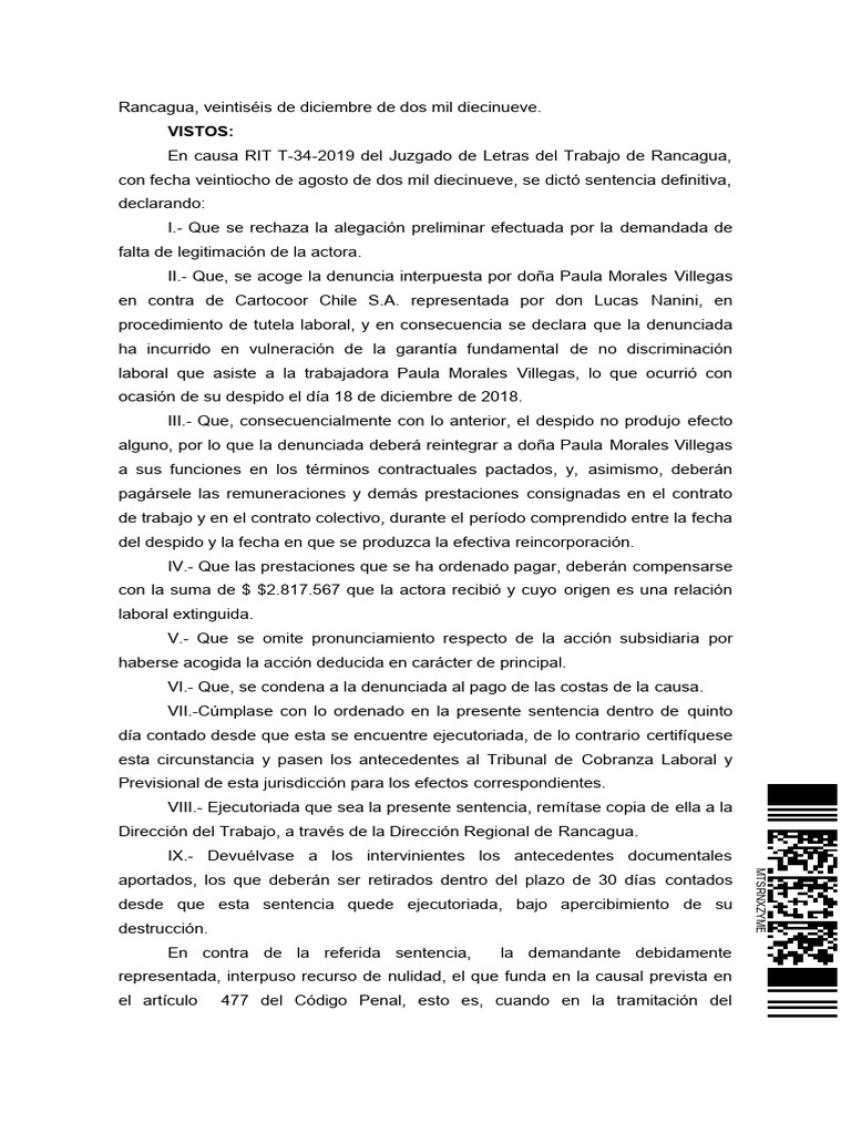 Rancagua 289-2019 No Discriminación | PDF | Sentencia (ley) | Derecho ...