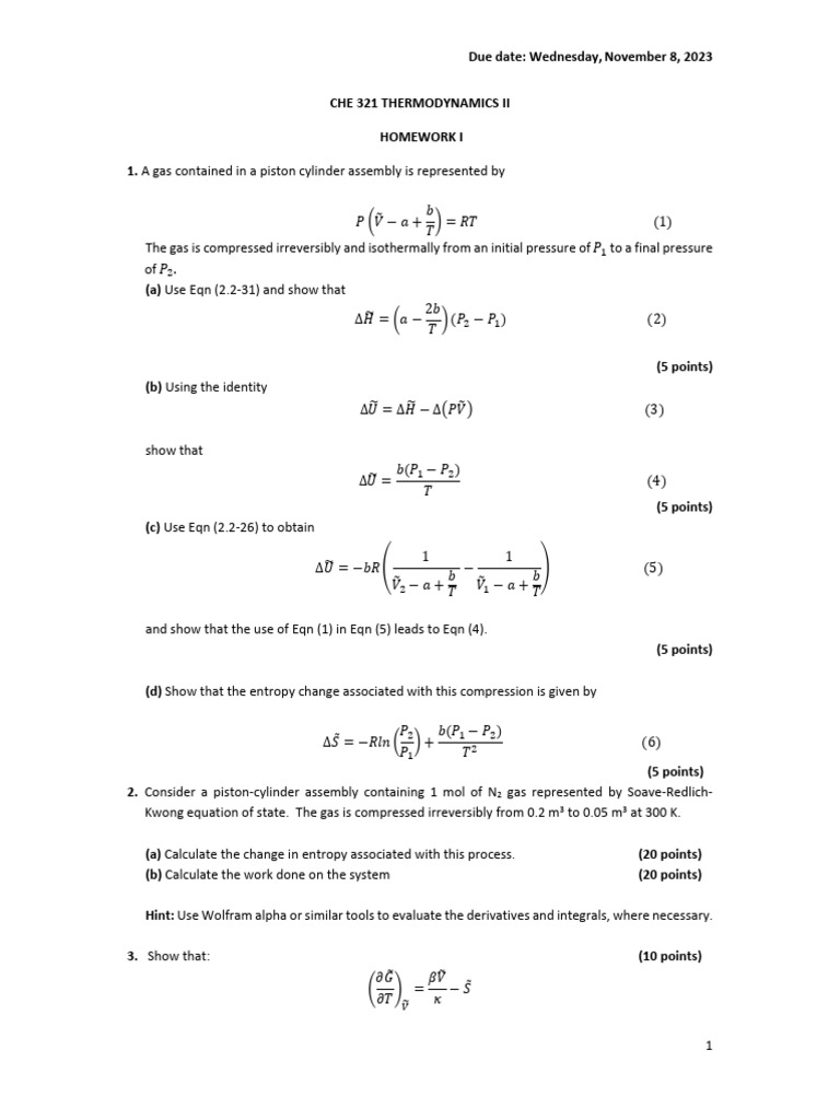 2023F - Che321 HW1 | PDF | Gases | Applied Mathematics