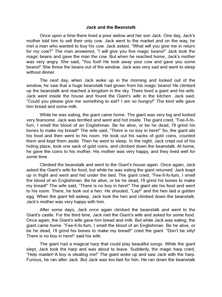 Jack and The Beanstalk | PDF | Jack And The Beanstalk