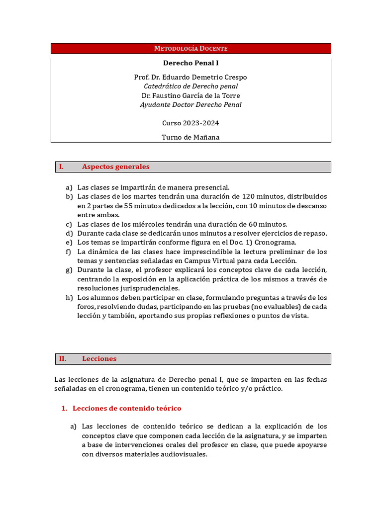 Doc. 02) Metodología DP I (23-24) TM | PDF | Derecho penal | Castigos
