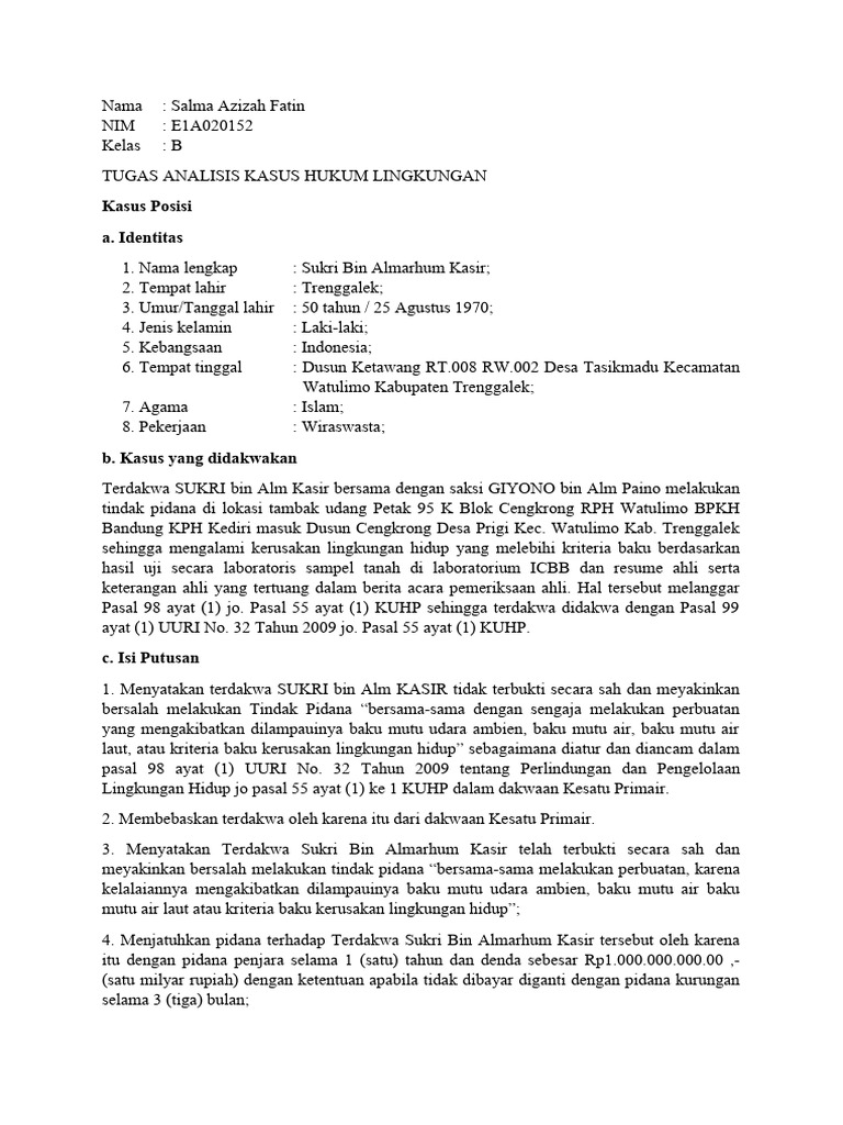 Tugas Analisis Kasus Hukum Lingkungan | PDF | Hukum