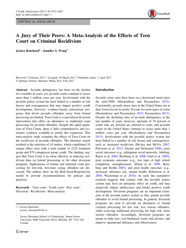 A Jury of Their Peers A Meta-Analysis of The Effects of Teen Court On ...