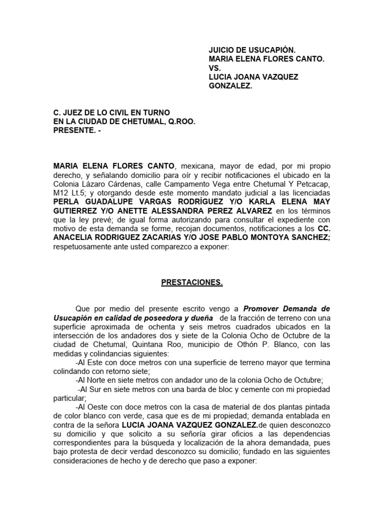 Demanda Usucapion | PDF | Propiedad | Derecho Civil (Common Law)