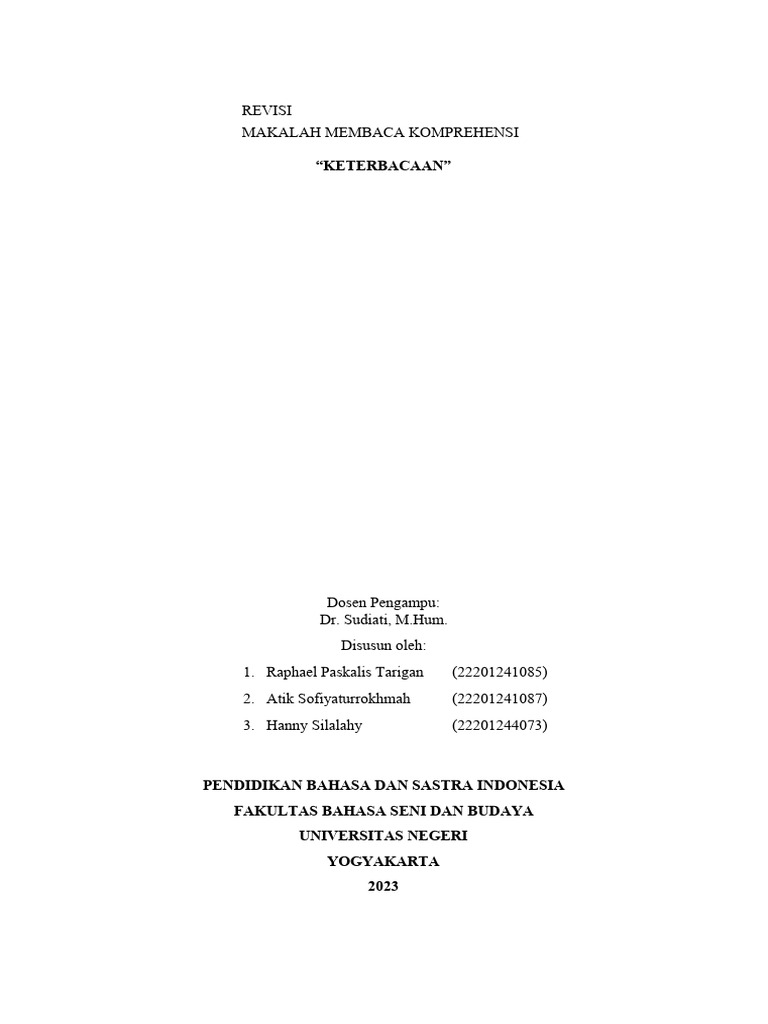 Makalah Membaca Keterbacaan Kel 3 | PDF | Karier & Perkembangan | Seni ...