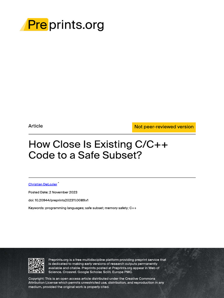 How Close Is Existing CC Code To A Safe Subset | PDF | C++ | Pointer ...