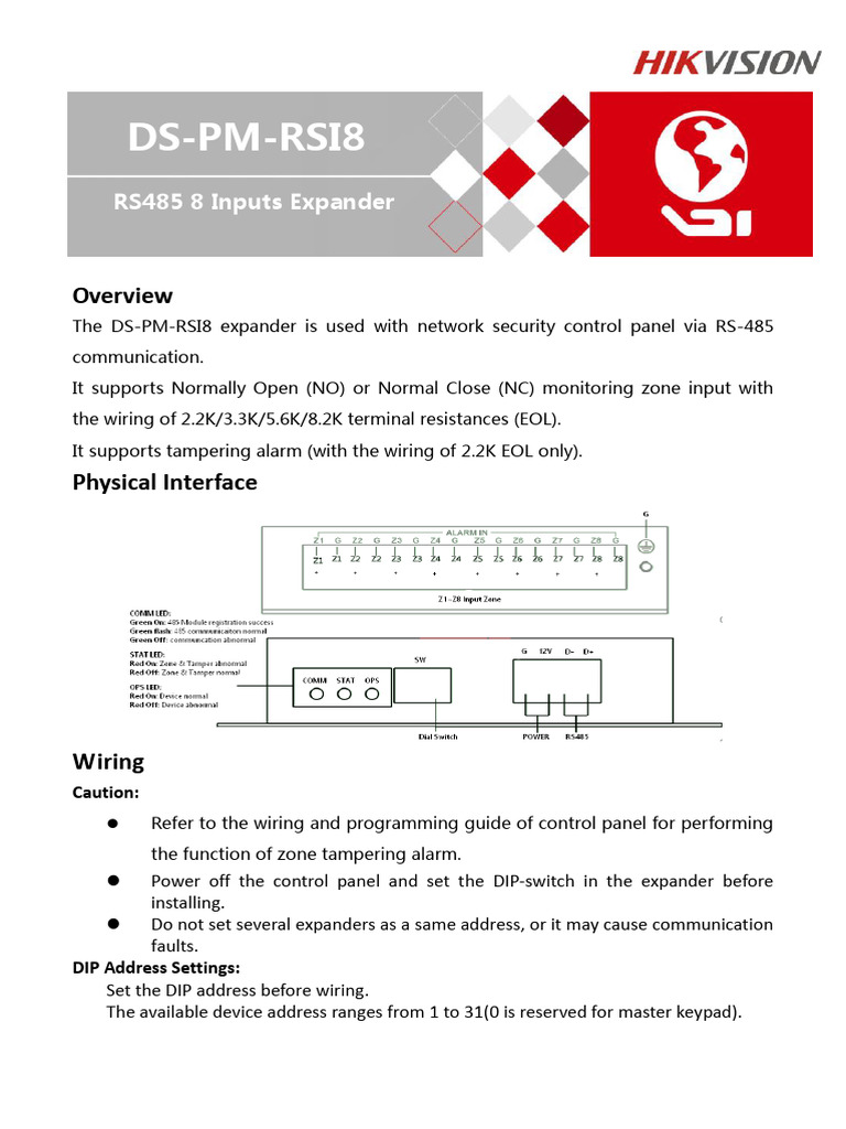 DS-PM-RSI8 RS485 8 Inputs Expander V1.0 - User Manual - 20180110 | PDF ...