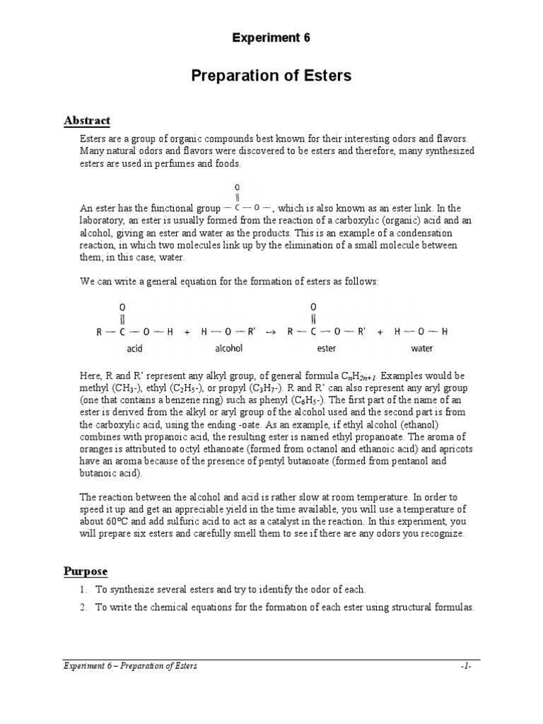 Experiment 6 - Preparation of Esters | PDF | Ester | Ethanol
