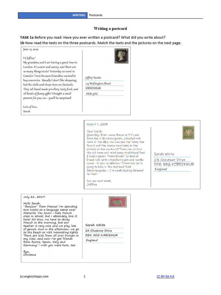 Writing A Postcard | PDF