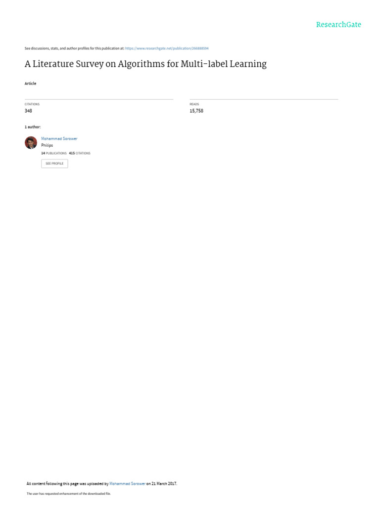 Multi-Label Learning Algorithms Review | PDF | Statistical Classification | Applied Mathematics