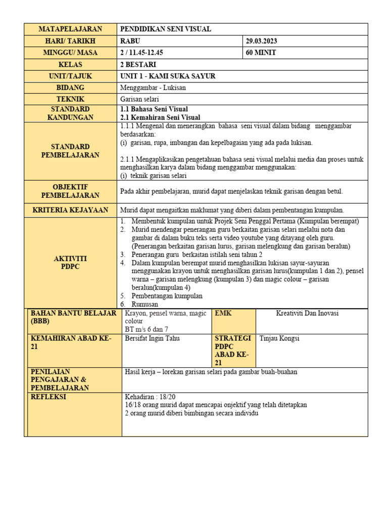 RPH PSV Tahun 2 Bestari Week 2 29.3 2023 | PDF