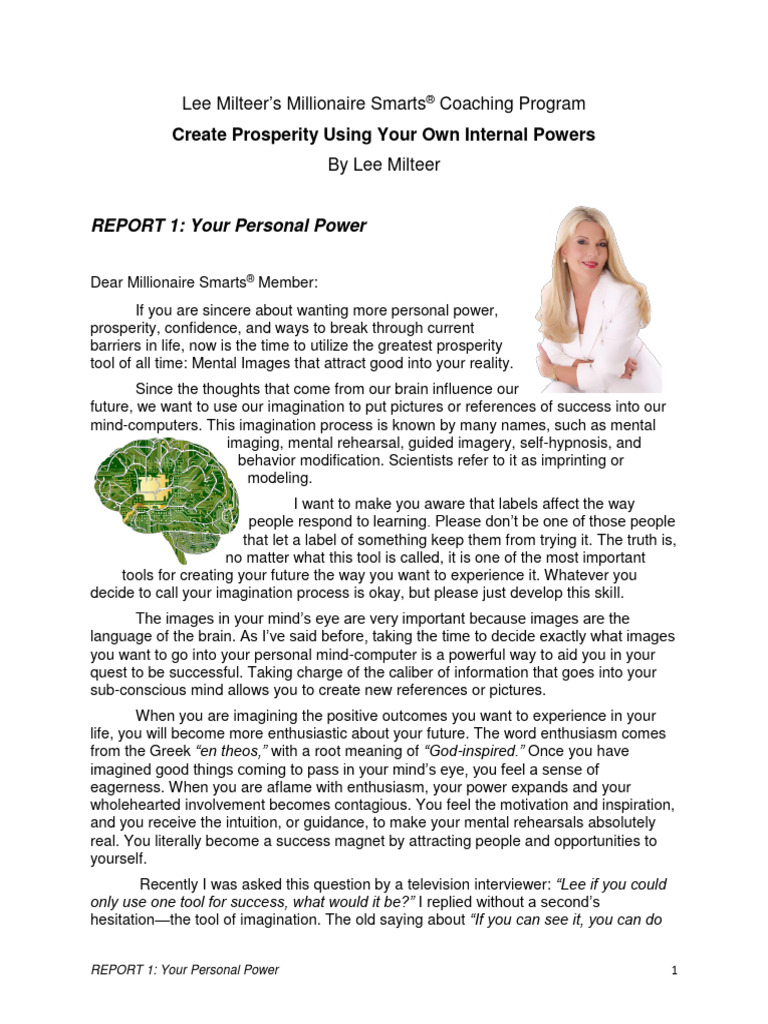 Create Prosperity Using Your Own Internal Powers: Lee Milteer 'S Millionaire Smarts Coaching ...