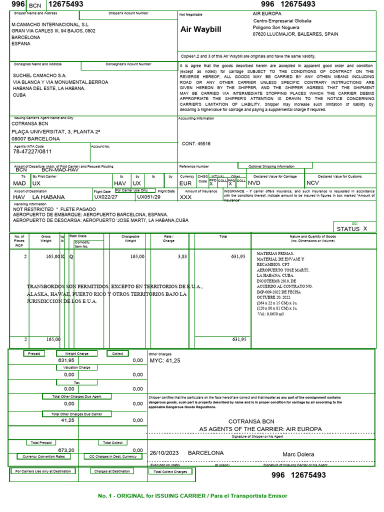 Mawb 99612675493 Bea23022991 | PDF | Common Carrier | Consignee