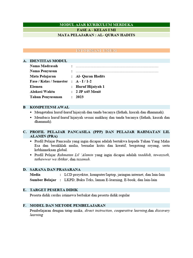 Modul Qurdis 1 Bab 1 | PDF