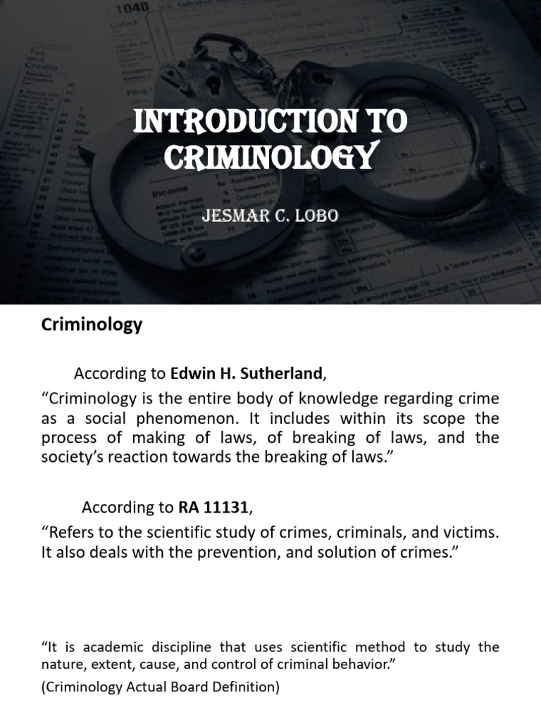 Introduction To Criminology Jesmar Lobo | PDF | Criminology | Crimes