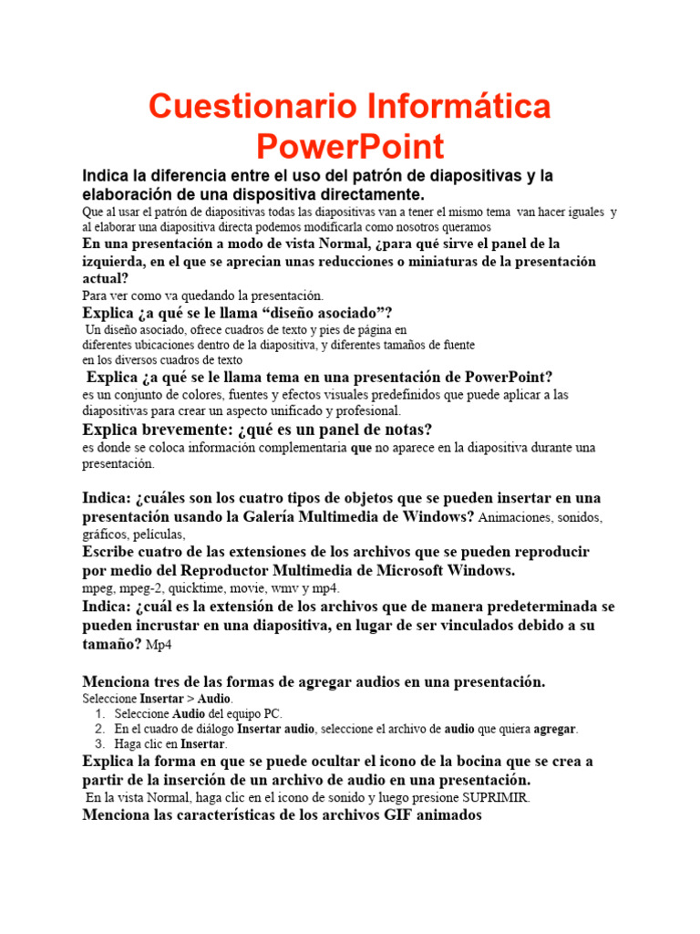 Cuestionario Informatica | PDF | Microsoft PowerPoint | Microsoft Office