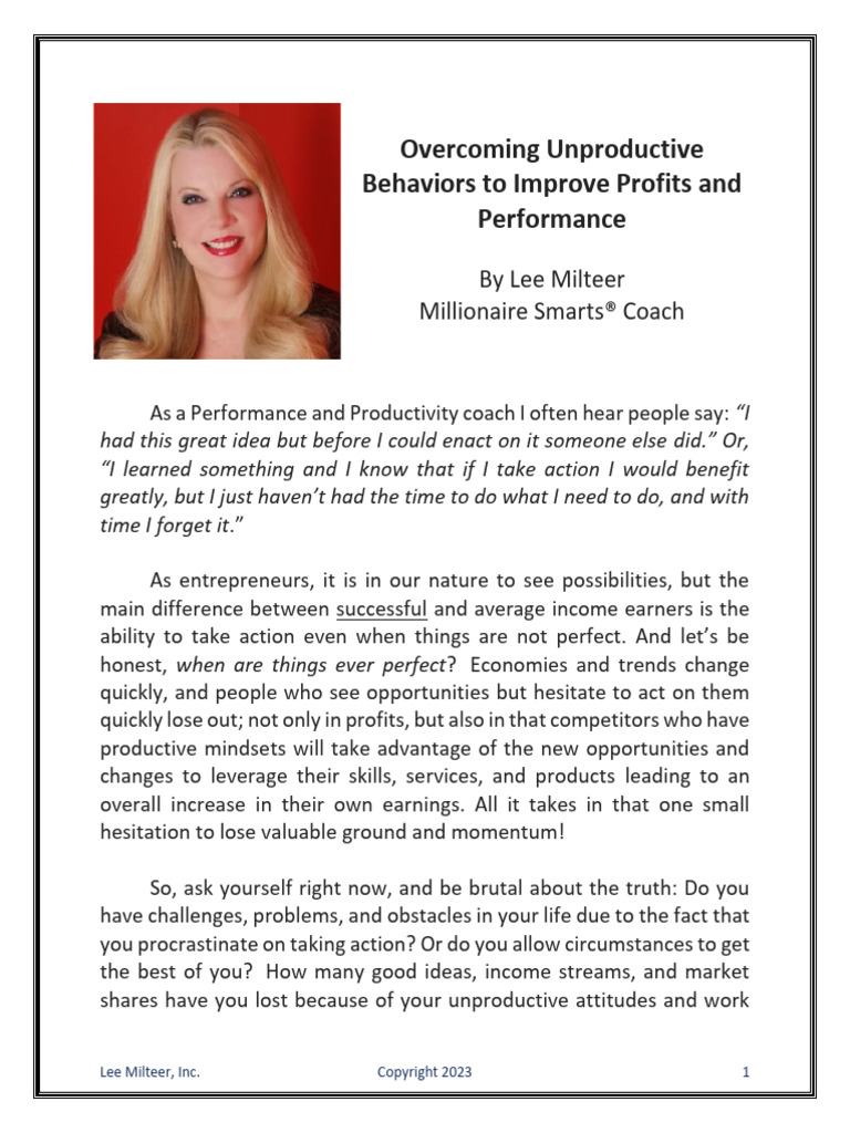 Overcoming Unproductive Behaviors To Improve Profits and Performance ...