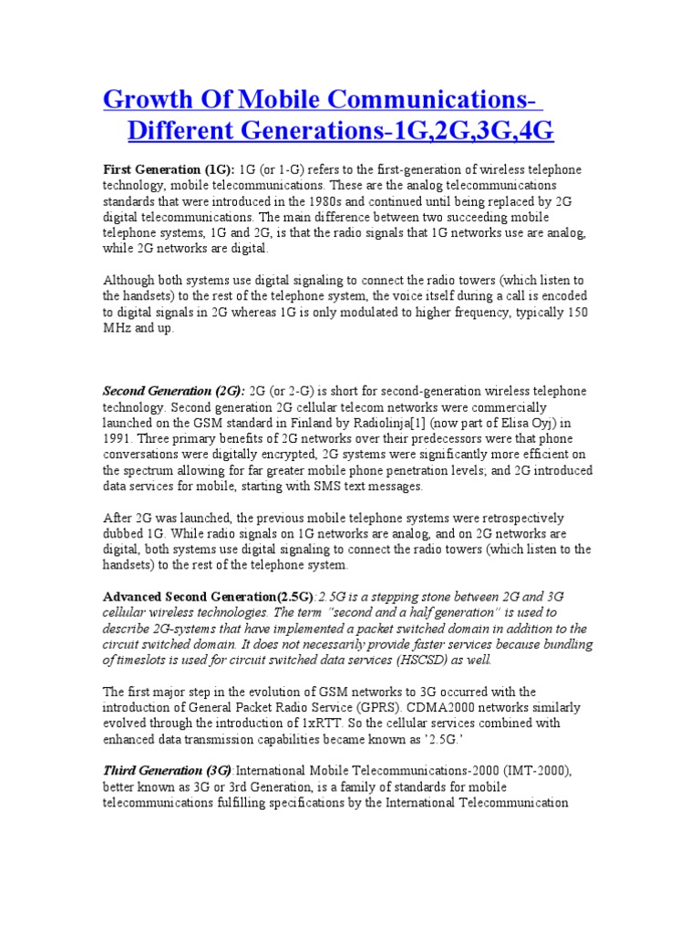 Evolution of Mobile Communication Generations | PDF | 3 G | 4 G
