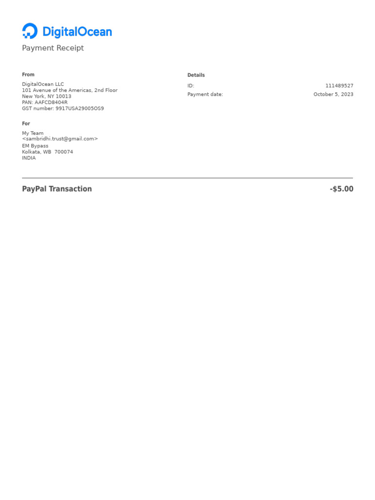 DigitalOcean Payment Receipt #111489527 | PDF