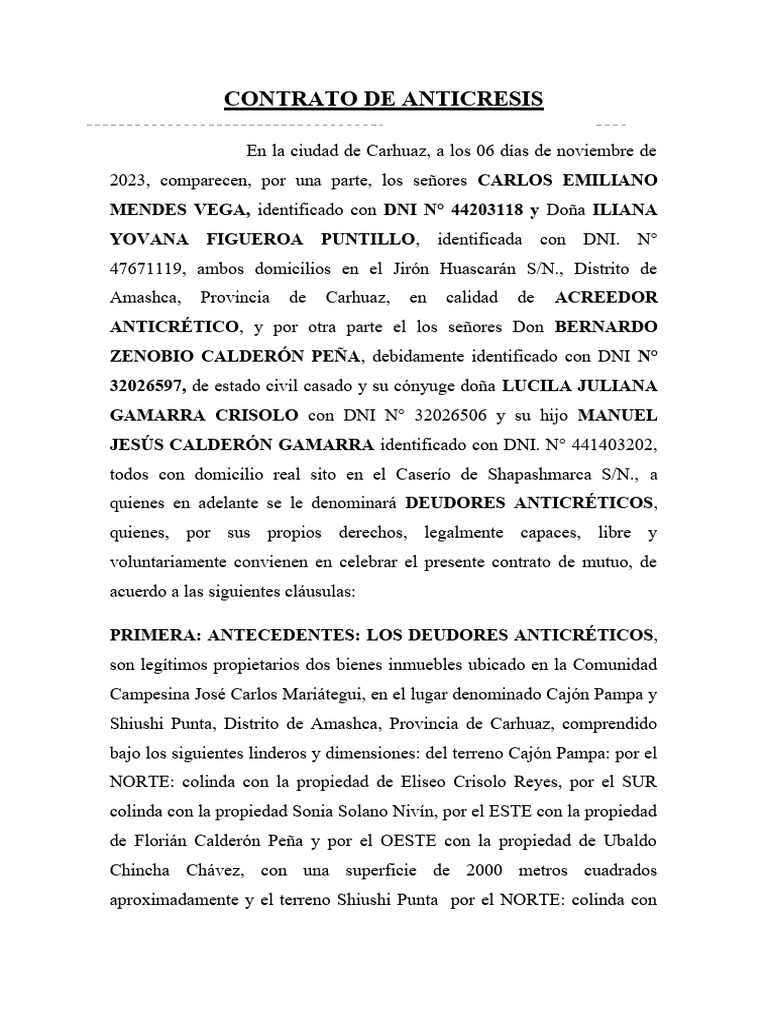 CONTRATO DE ANTICRESIS | PDF | Ley común | Derecho civil (sistema legal)
