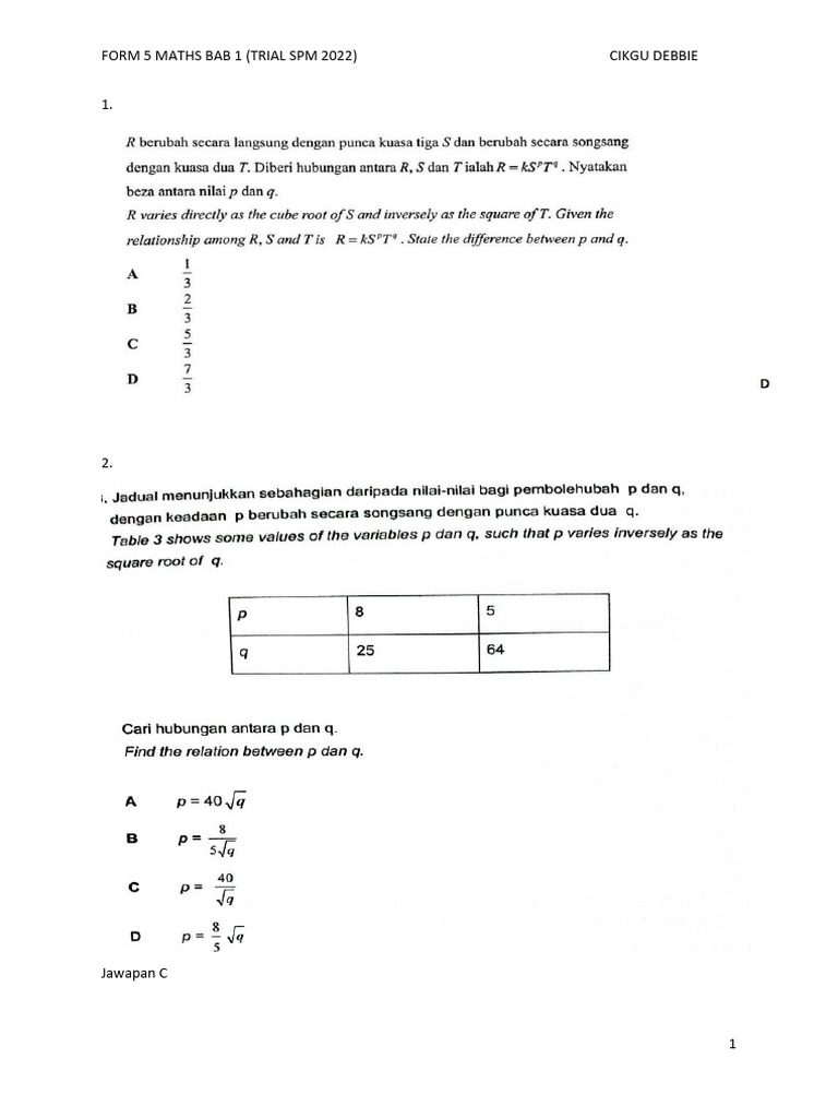 F5 Maths Chap 1 (Trial SPM 2022) | PDF