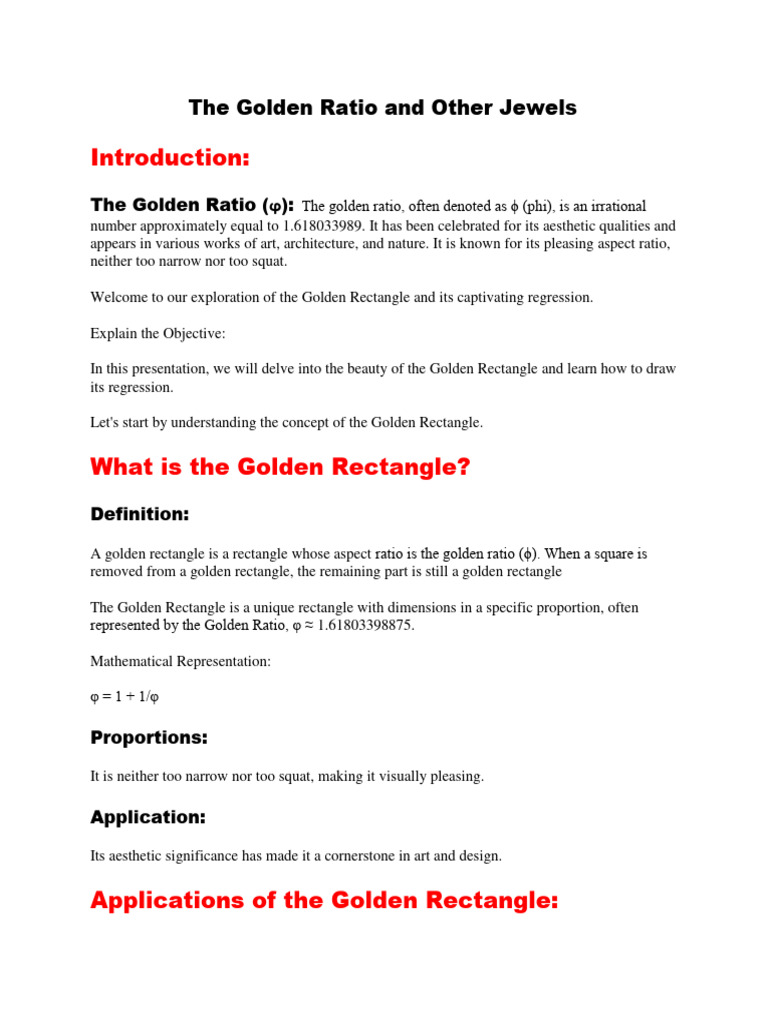 Golden Ratio: Art and Design Insights | PDF | Mathematics | Elementary ...