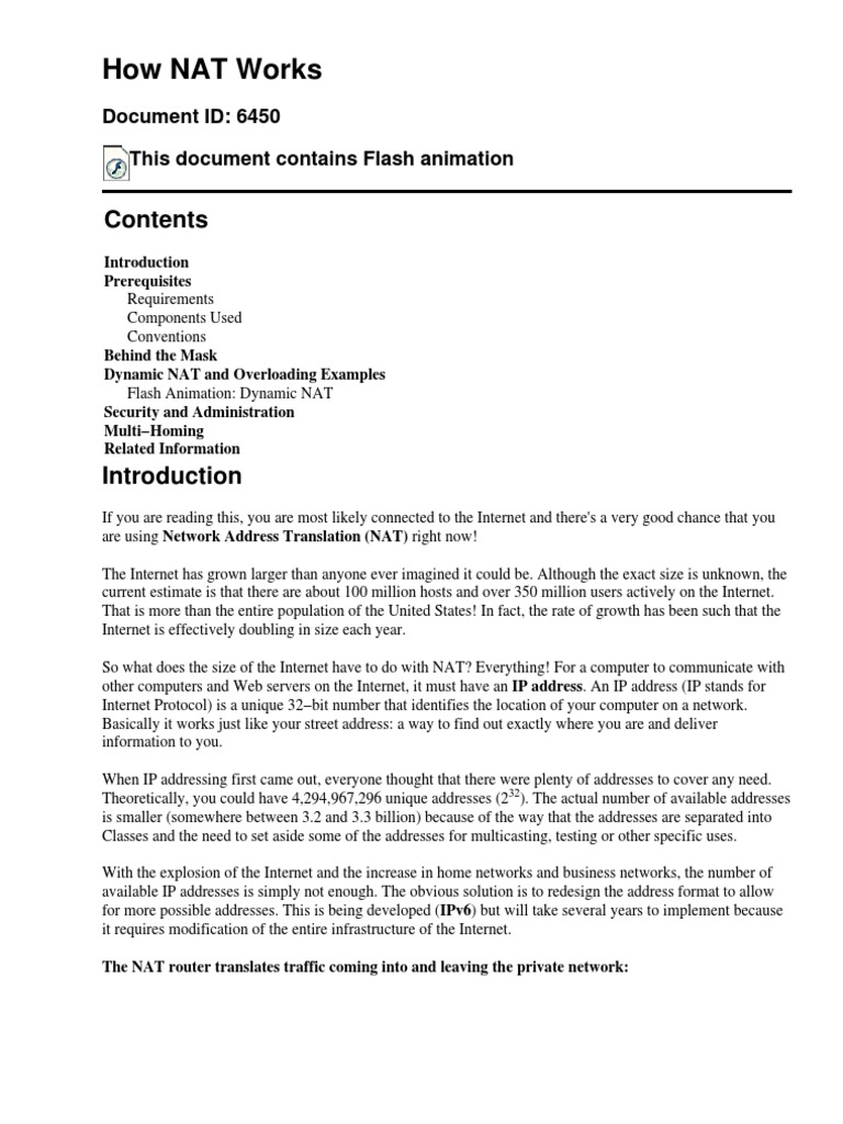 How NAT Works: Document ID: 6450 This Document Contains Flash Animation ...
