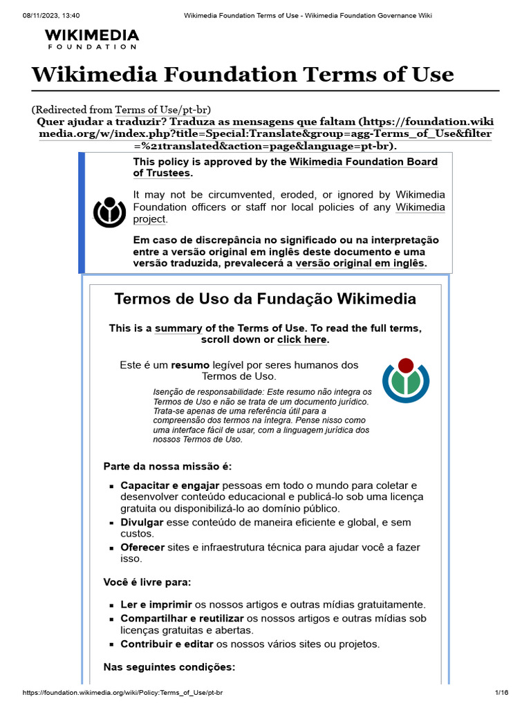 Wikimedia Foundation Terms of Use: Termos de Uso Da Fundação Wikimedia ...