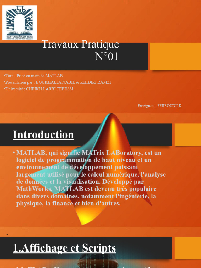 Travaux Pratique N°01 | Télécharger gratuitement PDF | MATLAB ... Travaux Pratique N°01 | Télécharger gratuitement PDF | MATLAB ...