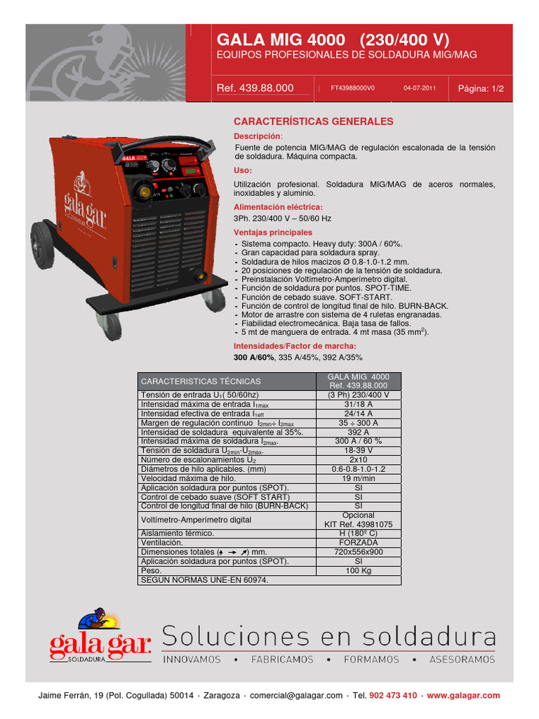 Ficha Técnica Gala MIG 4000 | PDF | Ingeniería mecánica | Ciencias fisicas