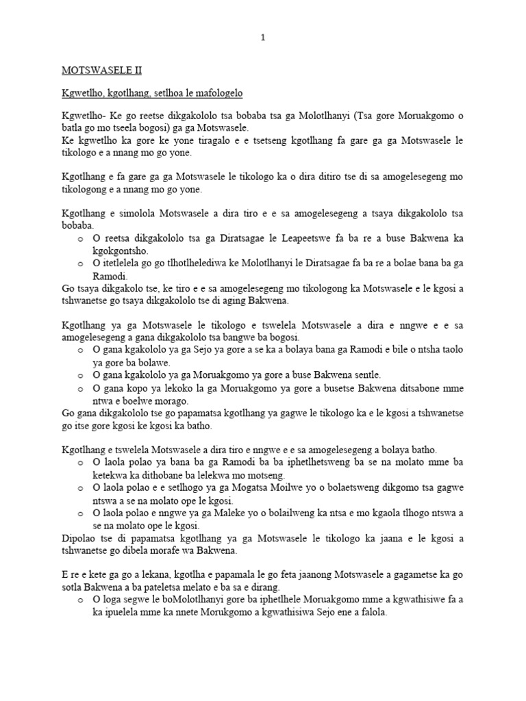 Motswasele Notes | PDF | Divided Regions | West Africa