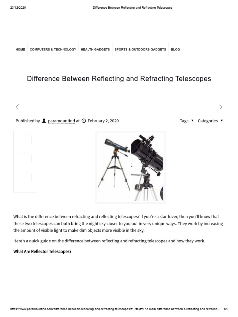 Difference Between Reflecting and Refracting Telescopes | PDF ... Difference Between Reflecting and Refracting Telescopes | PDF ...