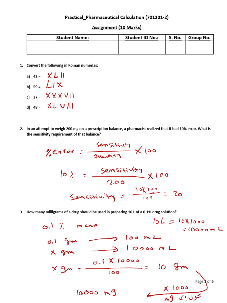 Practical Assignment Pharmaceutical Calculation 23 | PDF | Mass ...