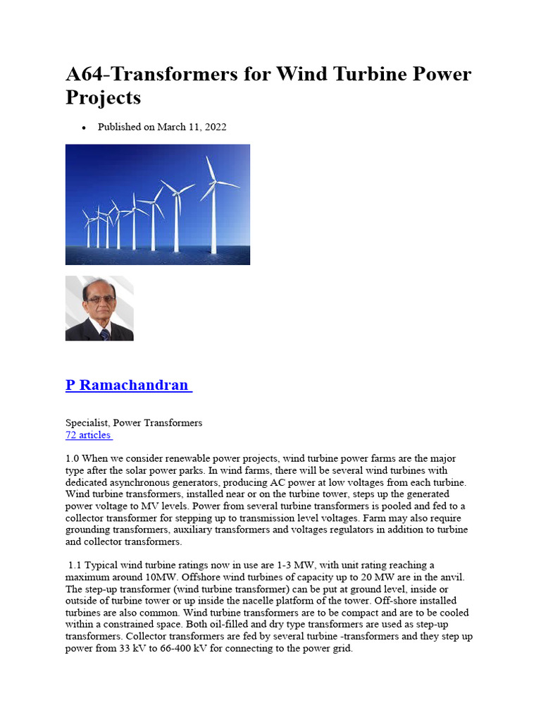 Transformers For Wind Turbine Power Projects | PDF | Transformer | Wind ...