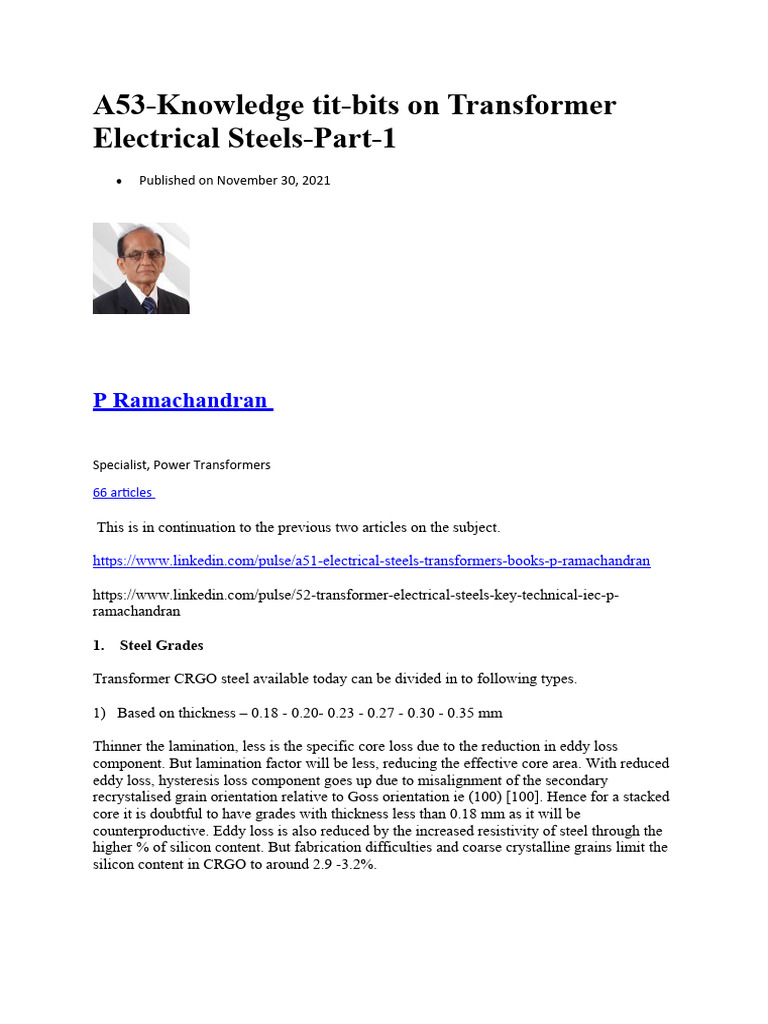 Knowledge Tit-Bits On Transformer Electrical Steels-Part 2 | PDF | Transformer | Sheet Metal