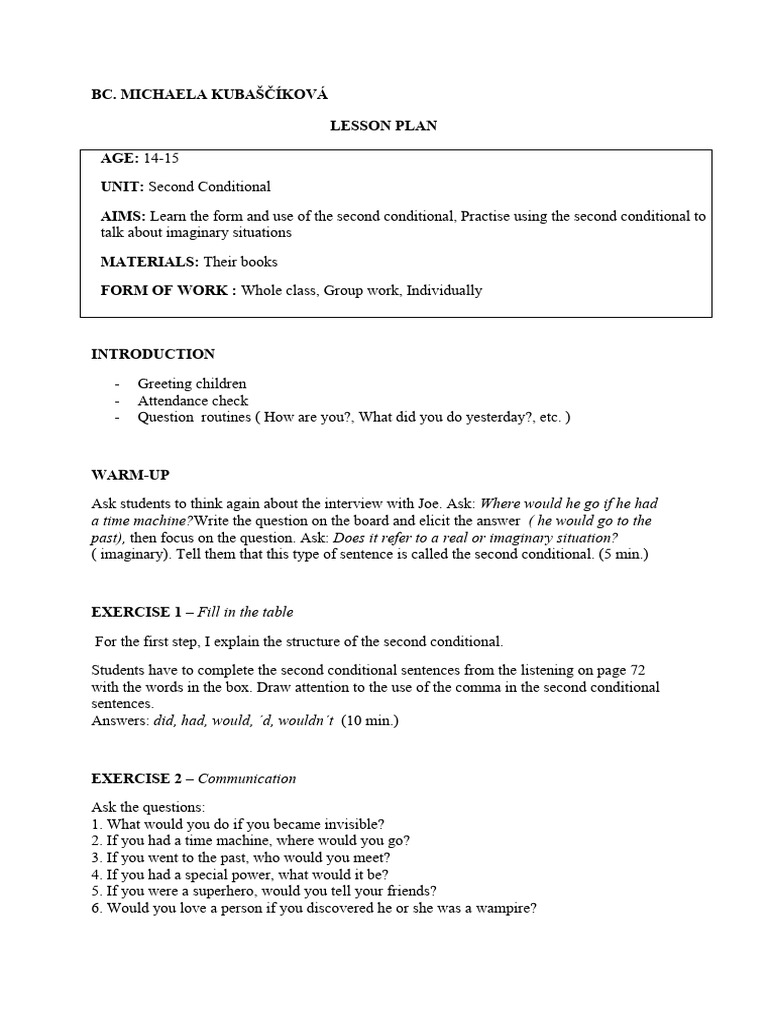 Lesson Plan - Second Conditional | PDF