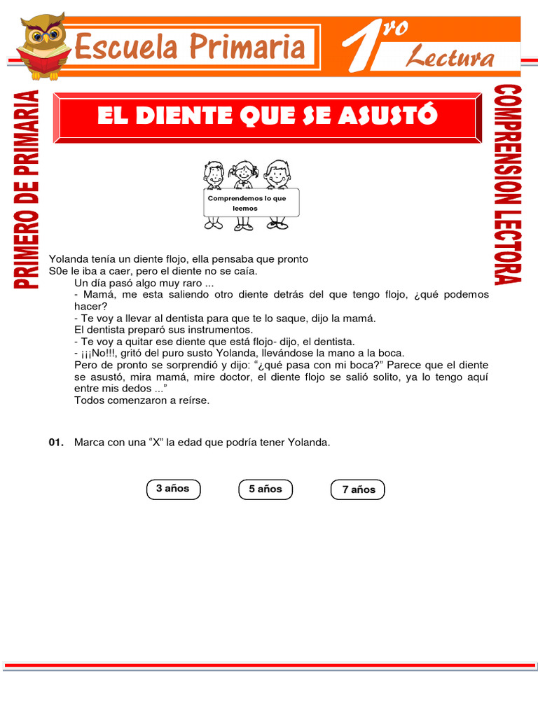 El-Diente-que-se-asustó-para-Primero-de-Primaria | PDF