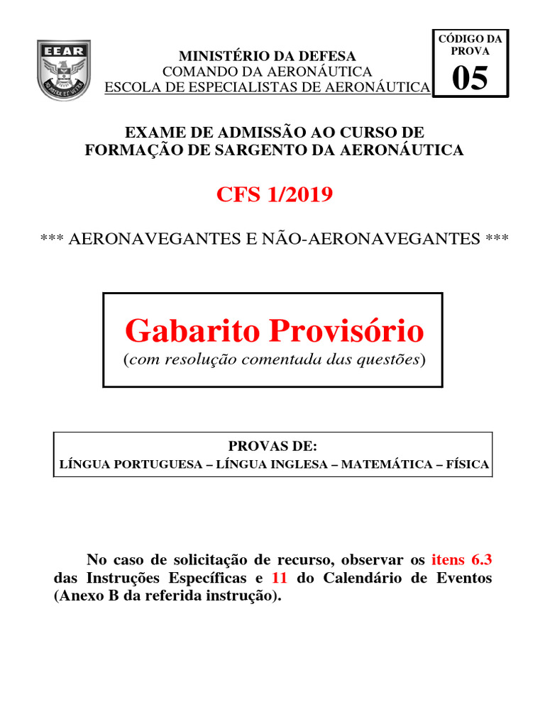 Cfs 1 Prova Eear 2019 | PDF | Assunto (gramática) | Pronome