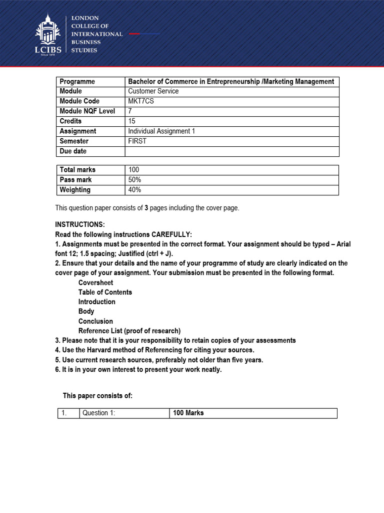 Customer Service Assignment 1 2023 | PDF | Concept | Theory
