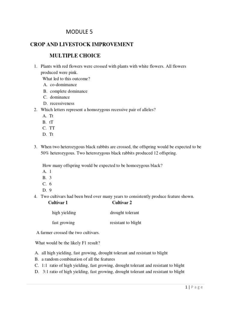 Bgcse Module 5 Revision Questions | PDF | Dominance (Genetics) | Zygosity