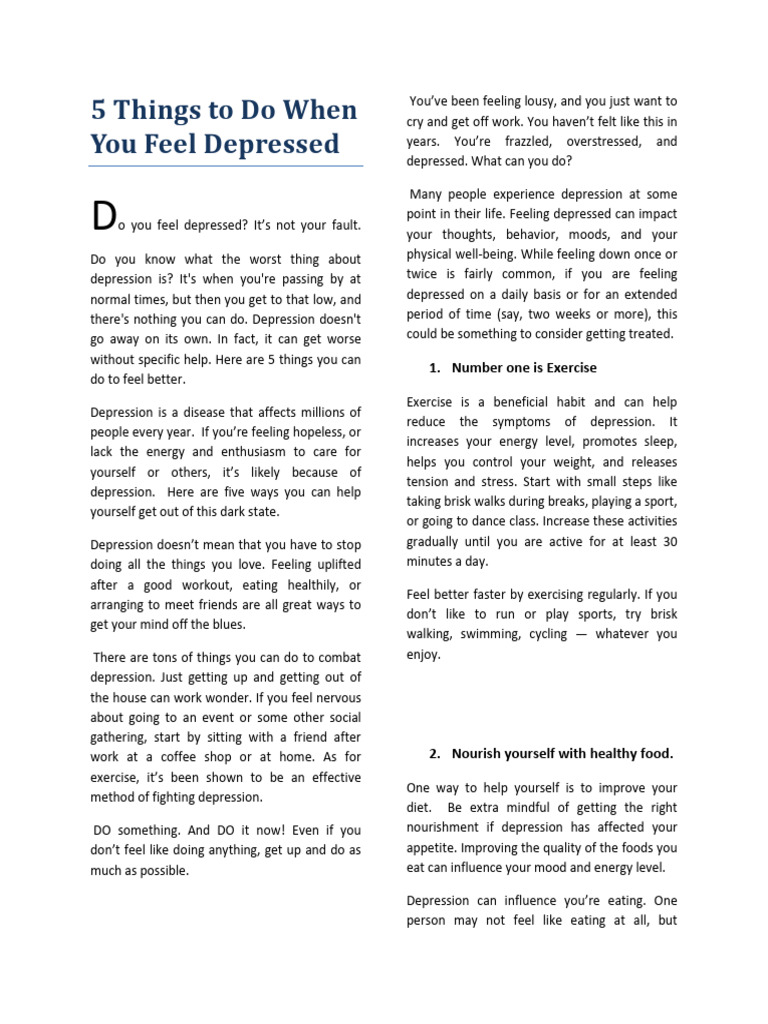 5 Things To Do When You Feel Depressed | Download Free PDF | Major ...