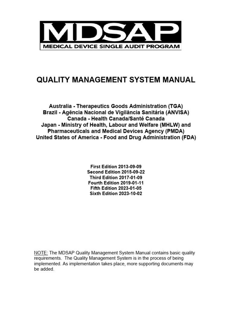 MDSAP QMS Manual | PDF | Quality Management System | Medical Device