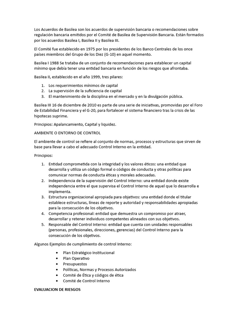CONTROL INTERNO | PDF | Riesgo | Basilea Iii