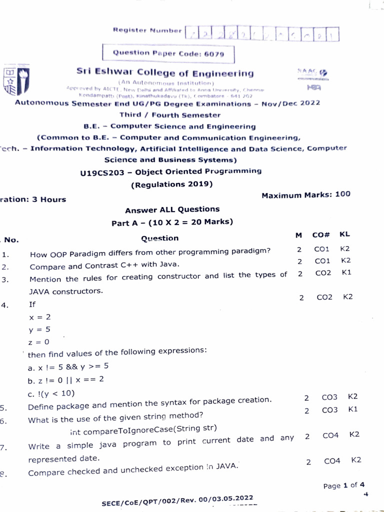 Oops QP Old | PDF | Software Development | Programming Paradigms Oops QP Old | PDF | Software Development | Programming Paradigms