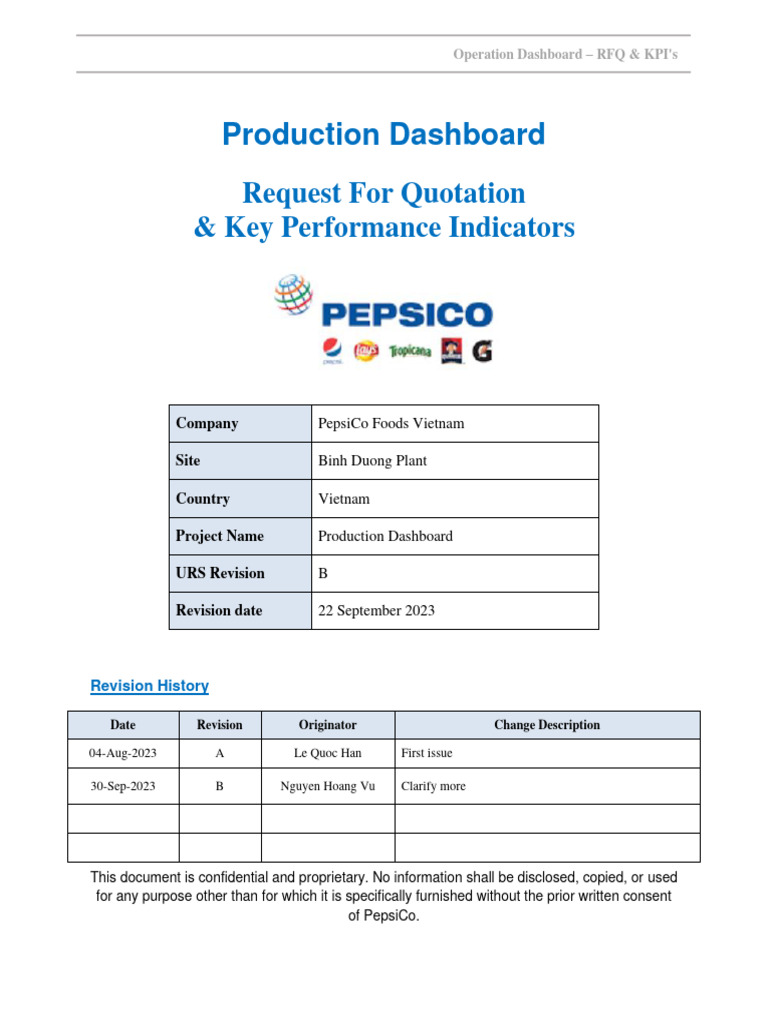 PepsiCo Production Dashboard RFQ & KPIs | PDF | Liability Insurance ...